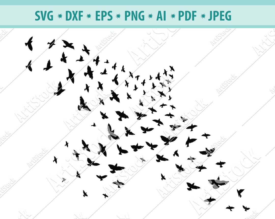 Flock of Birds SVG Vector, Silhouette of Birds SVG, Flying Birds for ...