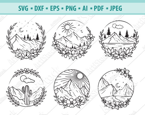 Mountain Svg Nature Landscape Svg Mountain Clipart Moon - Etsy