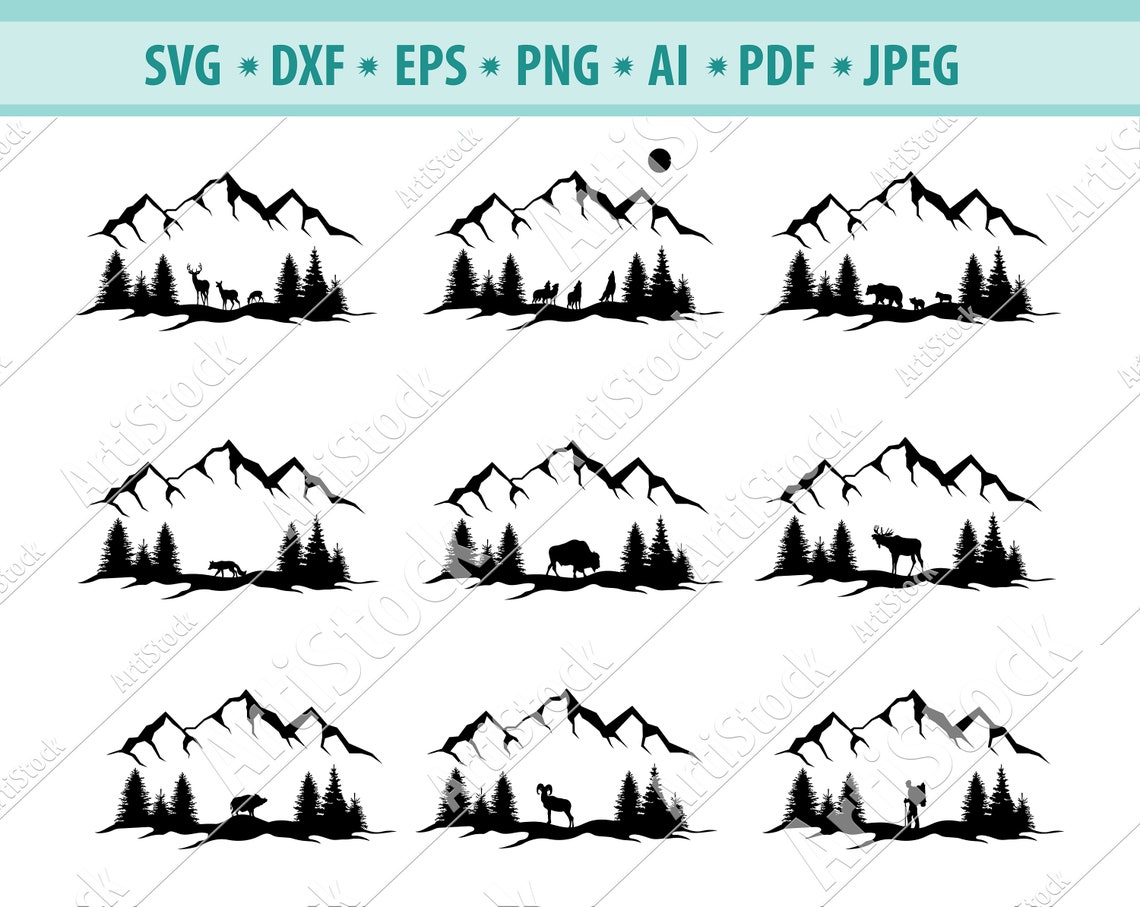 Animals in Forest Svg, Mountain Svg, Forest Svg, Deer Svg, Bear Svg ...