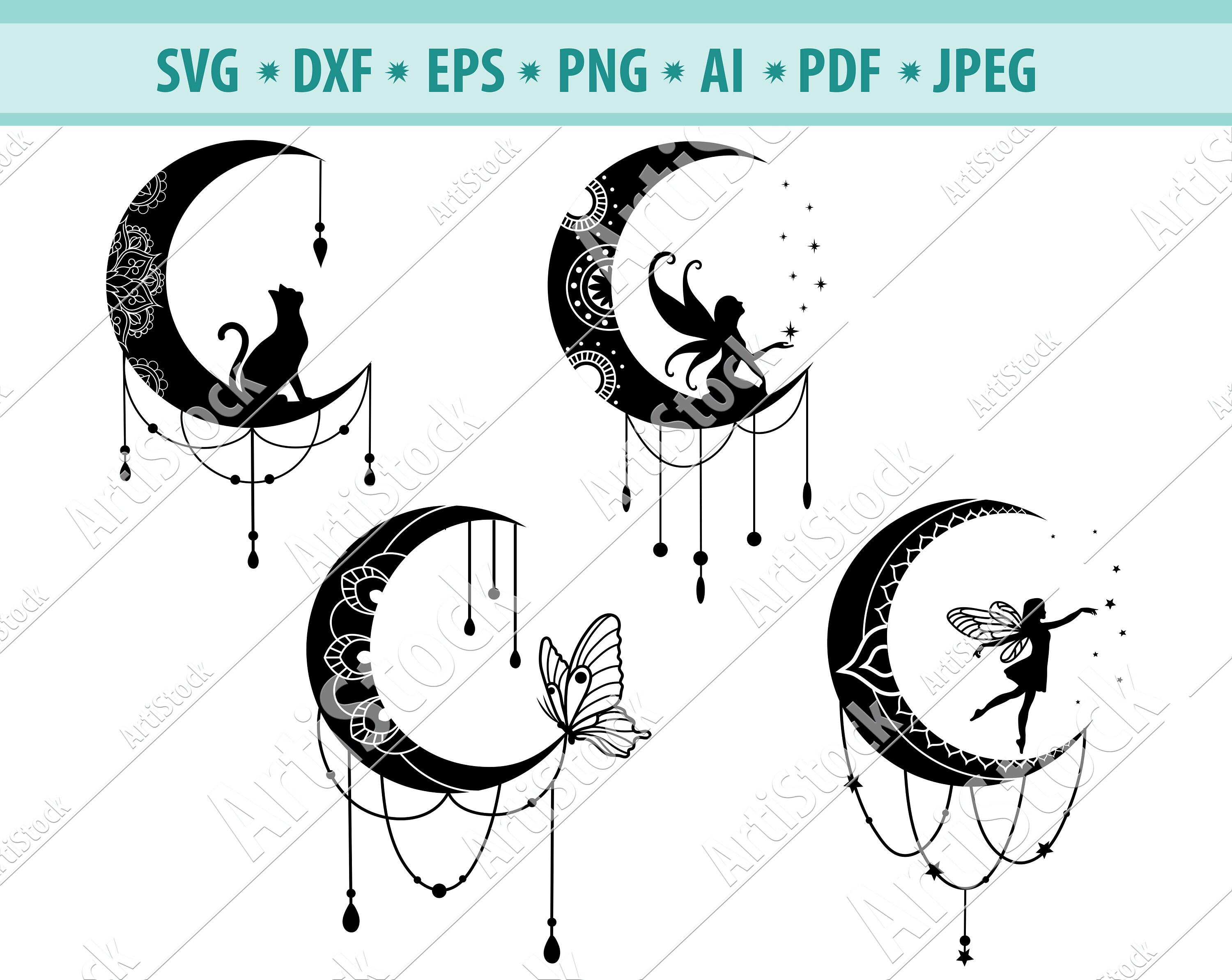 Mandala Moon Svg File, Fairy Svg, Mandala Svg, Ethnic Moon Png, Moon ...