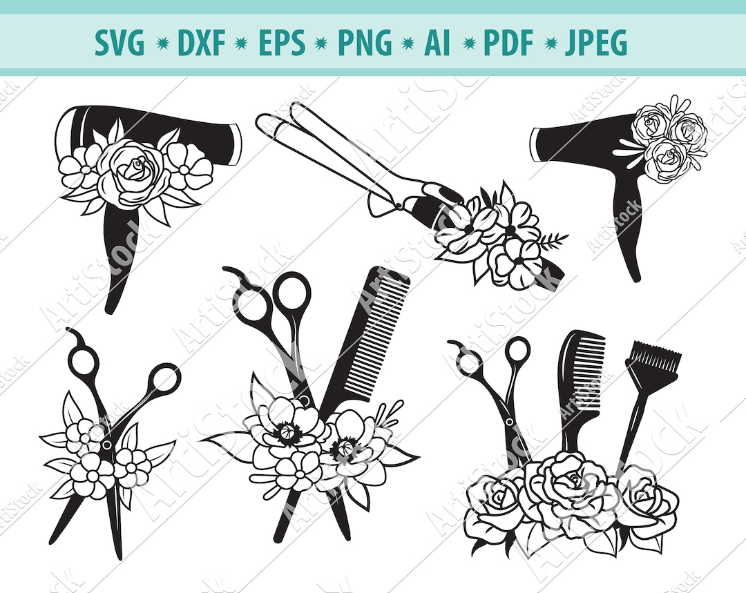 Hairdresser SVG File, Hair Salon Svg, Floral Hairdresser Tools Svg ...