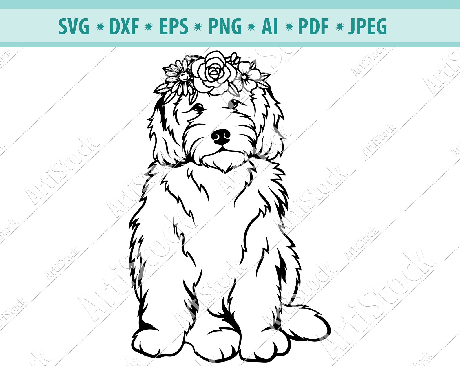 Dog SVG Dog With Flower Crown SVG Dog Cut File Goldendoodle | Etsy