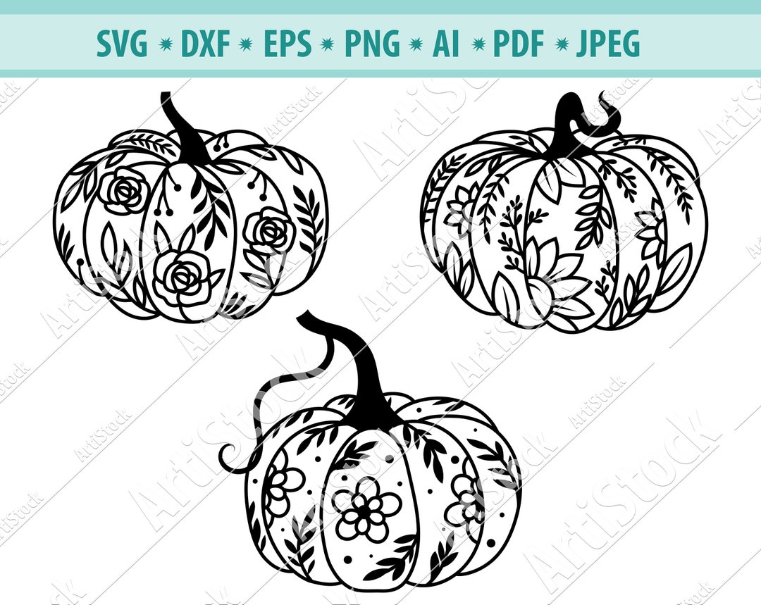 Floral Pumpkin SVG File, Flower Pumpkin Png, Autumn Svg, Fall Svg ...