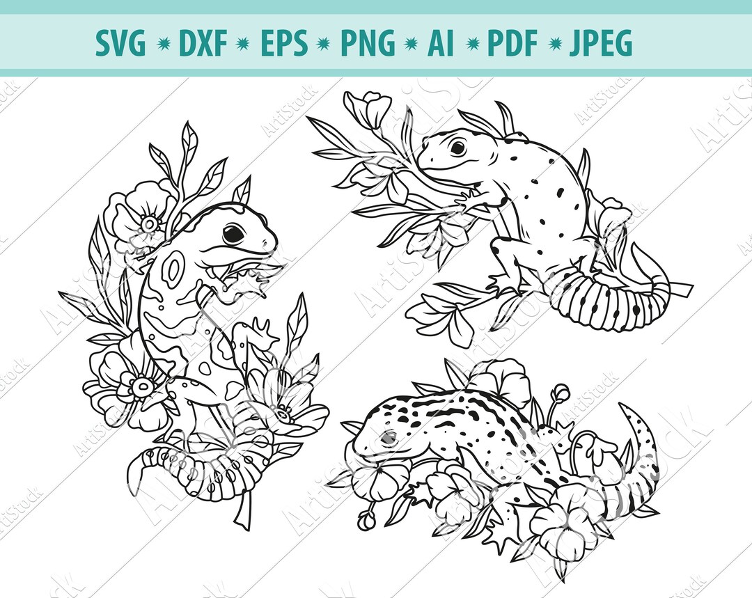 Flower Gecko Svg Bundle, Lizard SVG, Lizard Clipart, Lizard Cut Files ...