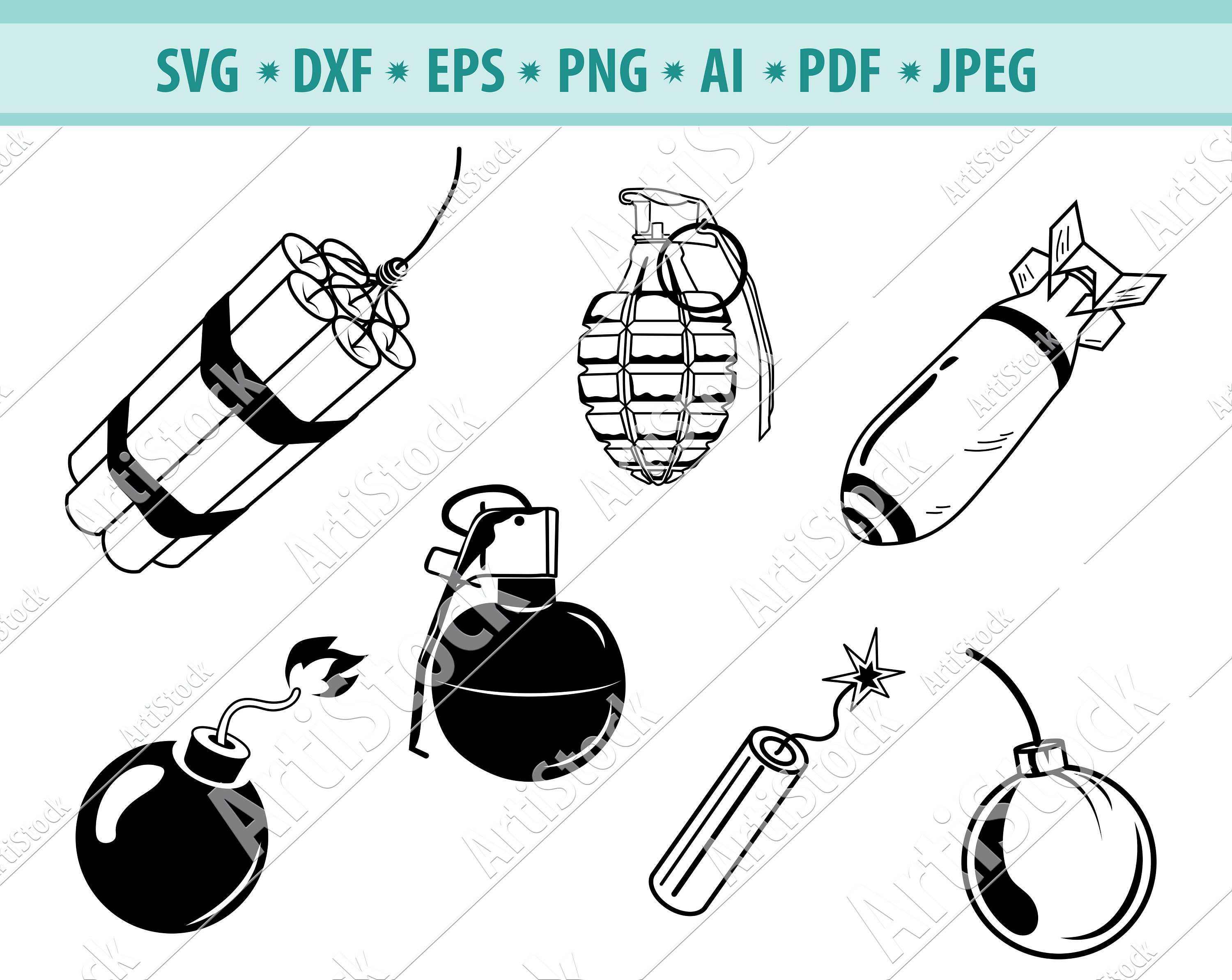 Bomb Svg Bundle, Military Bomb Svg, Bang Clipart, Bomb Silhouette ...
