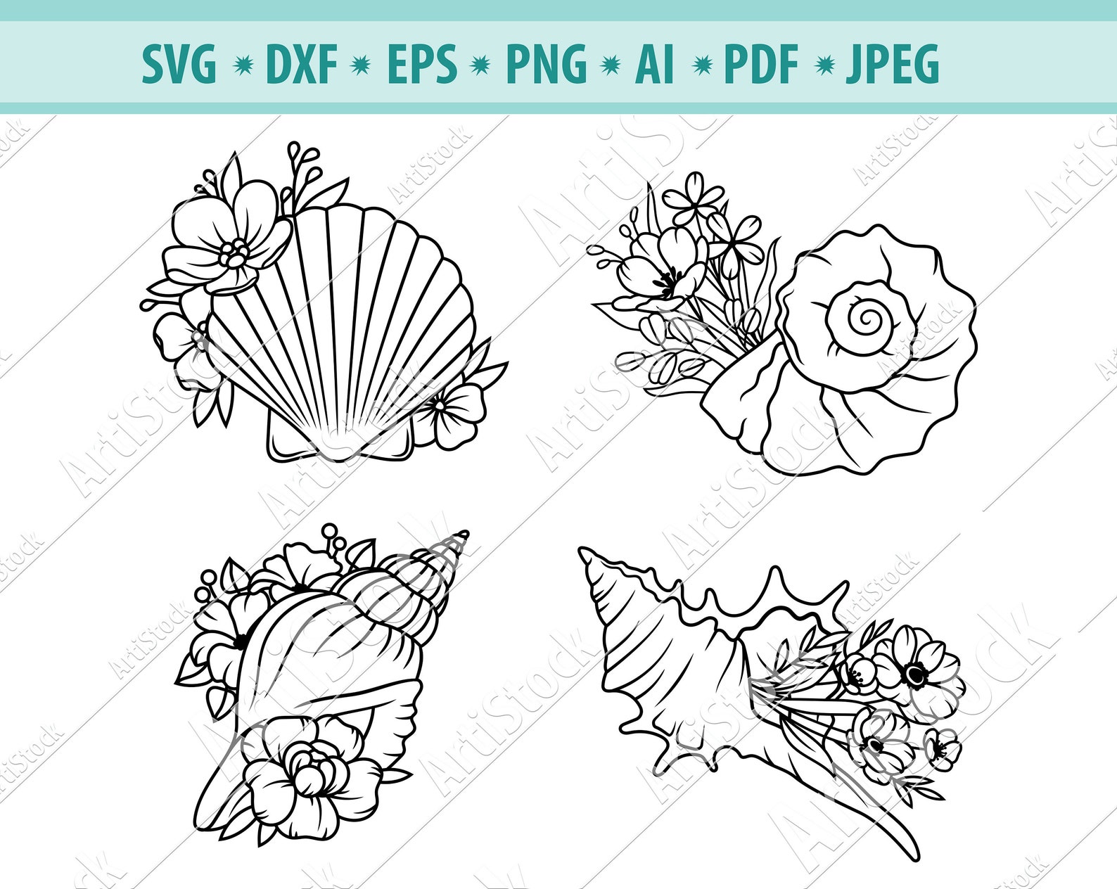Seashells Svg, Flower Seashell Svg, Underwater the Sea Svg, Ocean Svg ...