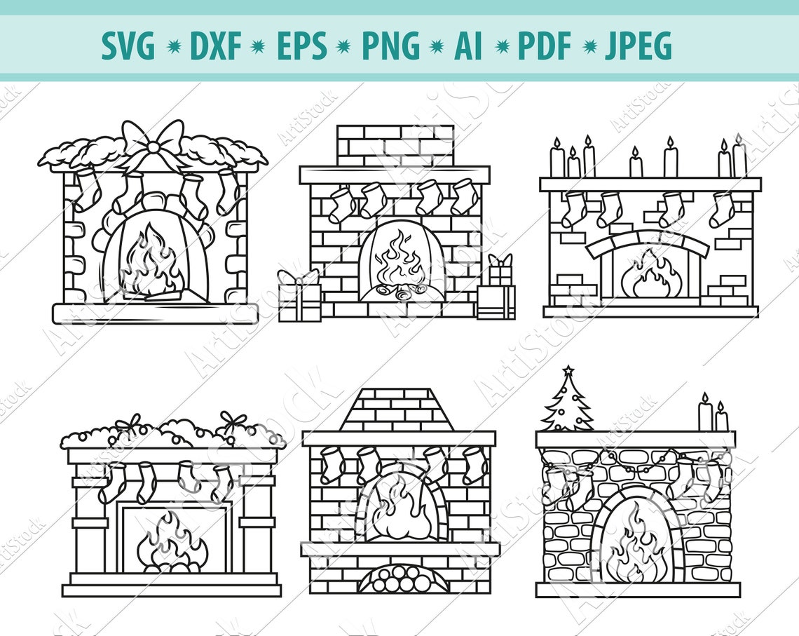 Christmas Fireplace Svg, Fireplace Svg, Fireplace Clipart, Holiday ...