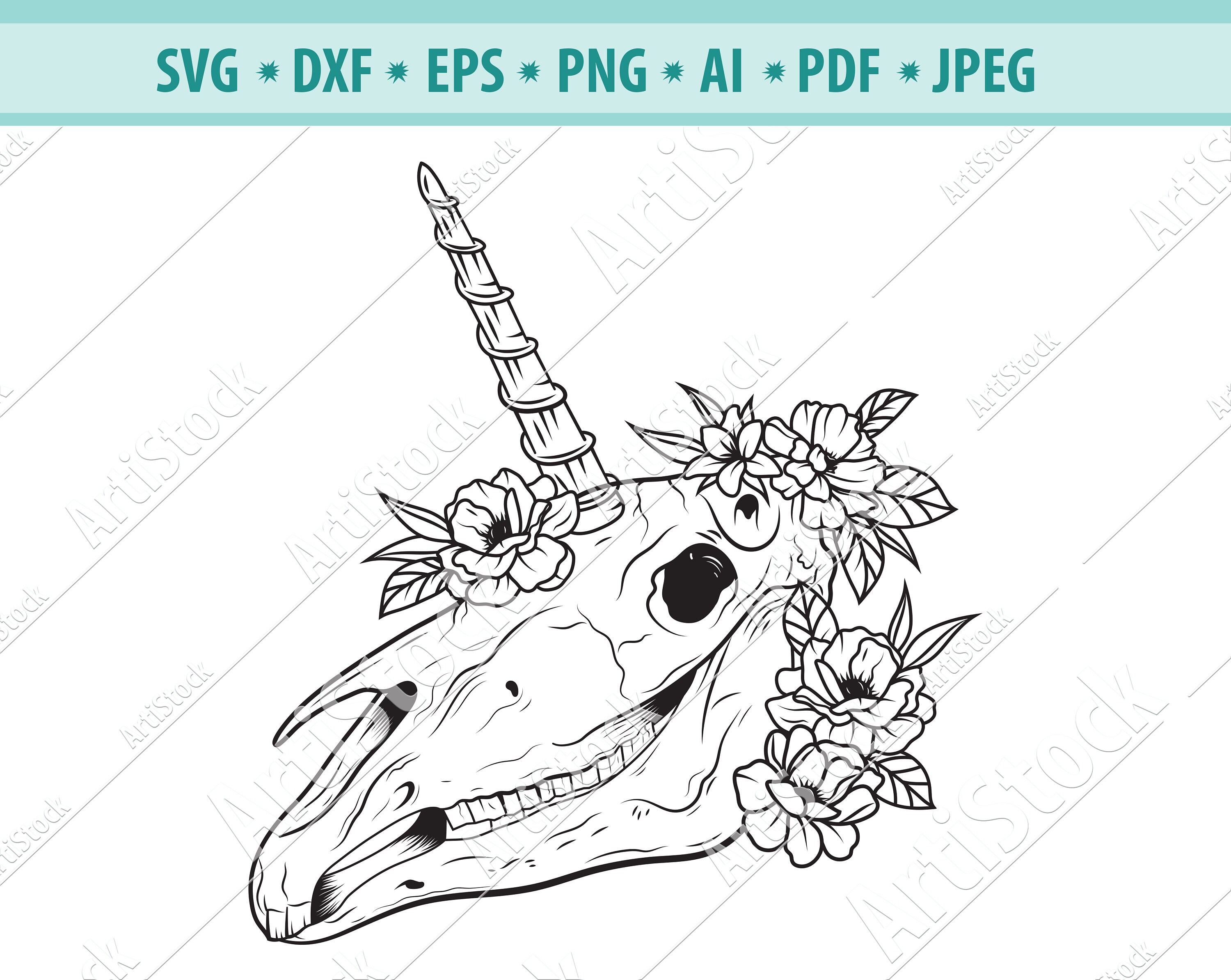 Unicorn skull SVG Flower unicorn skull svg Unicorn Cut file | Etsy