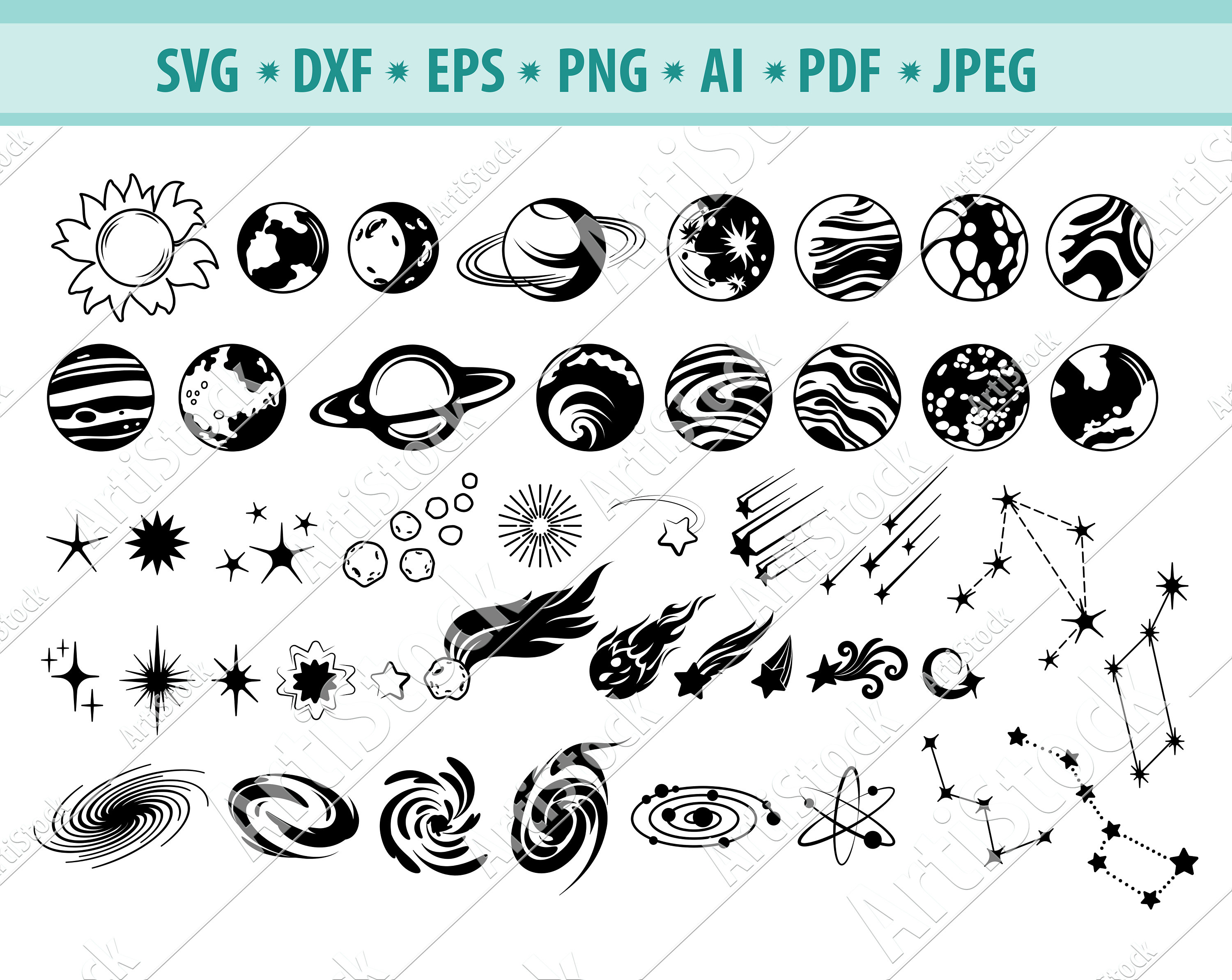 Space Bodies Svg Astronomy Svg Space Clipart Stars Svg Cut File
