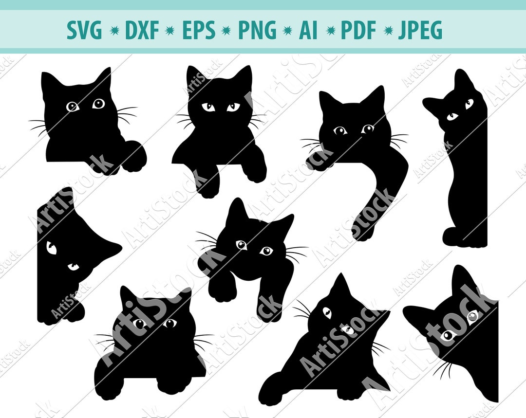 Playful Cat SVG, Black Cat Svg, Peeking Cat Clipart, Peeping Cat SVG ...