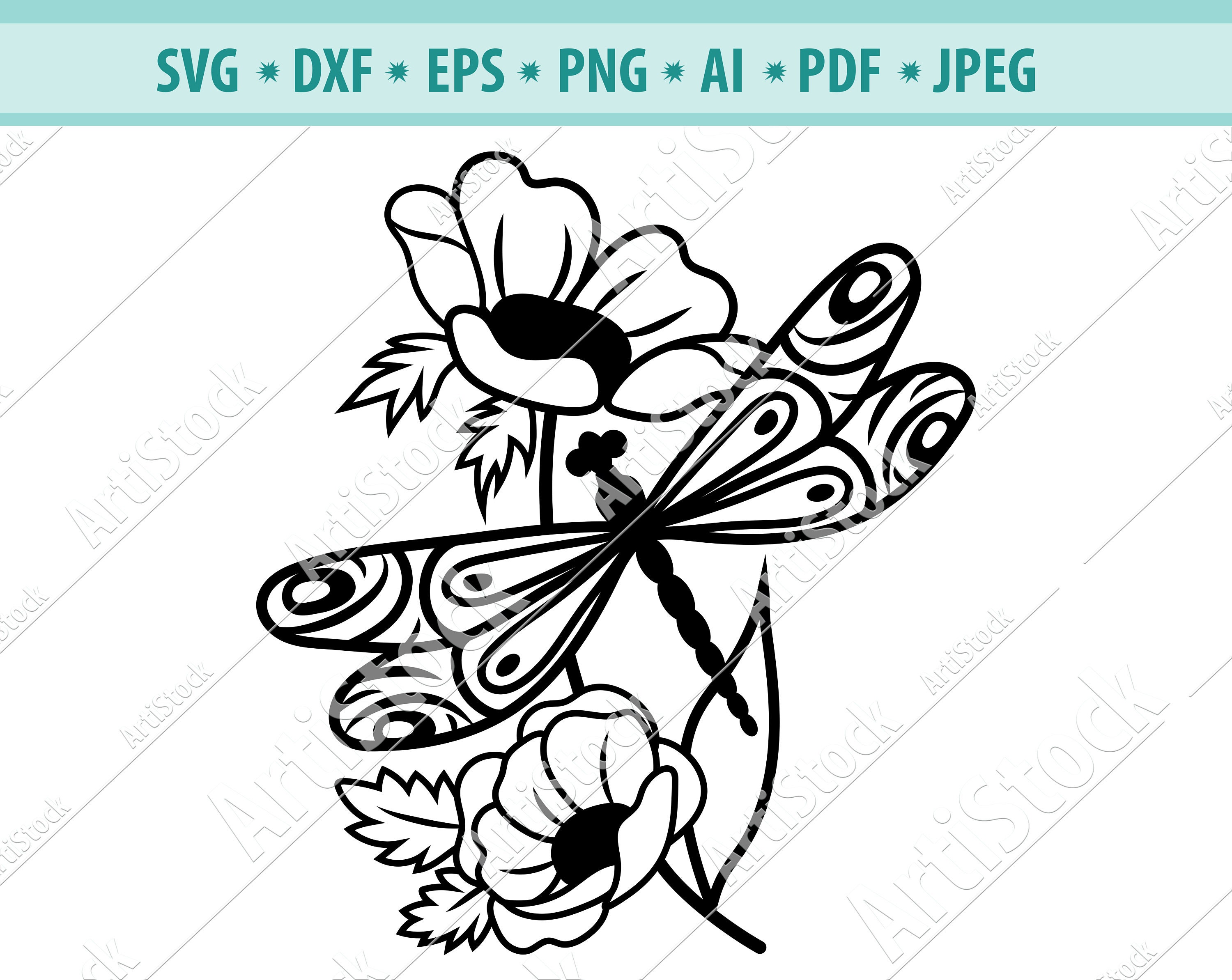 Dragonfly SVG File Floral Dragonfly Svg Dragonfly Flower - Etsy