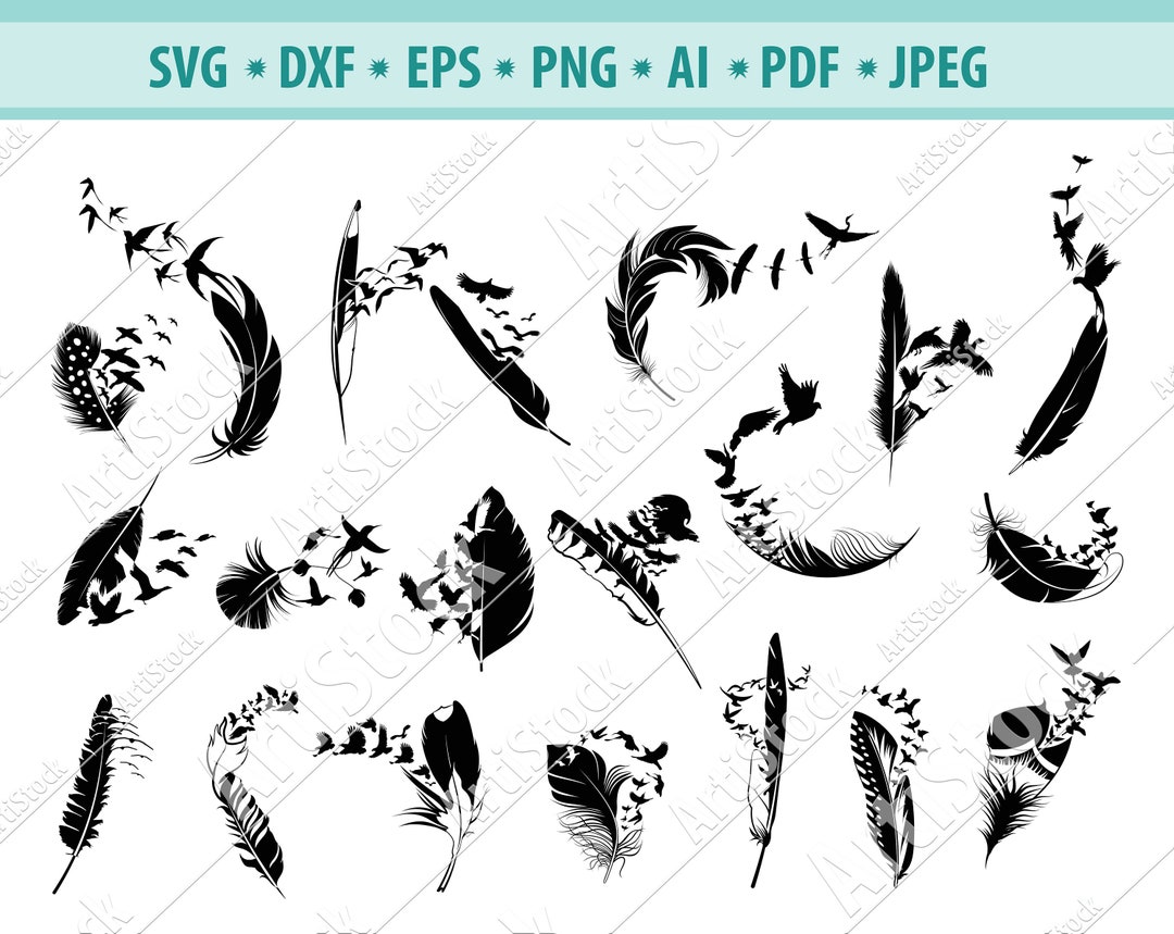 Feather to Birds Svg Bundle, Birds Cut File, Sihouette, Memorial Svg ...