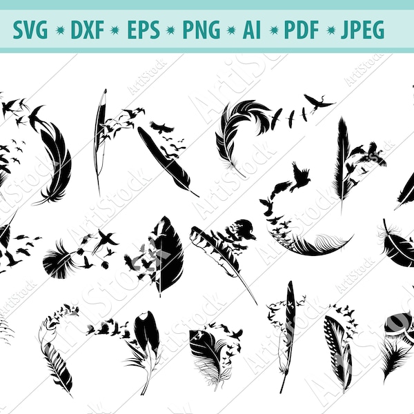 Feather With Birds Svg - Etsy