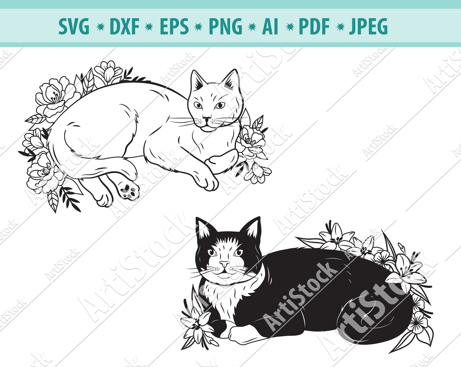 Cat With Flowers SVG Floral Cat Svg Cat SVG Cat Wreath Svg | Etsy