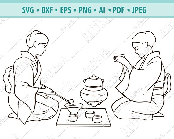 Tea Ceremony Svg Tea Set Svg Women in Kimono Svg Asian Tea | Etsy