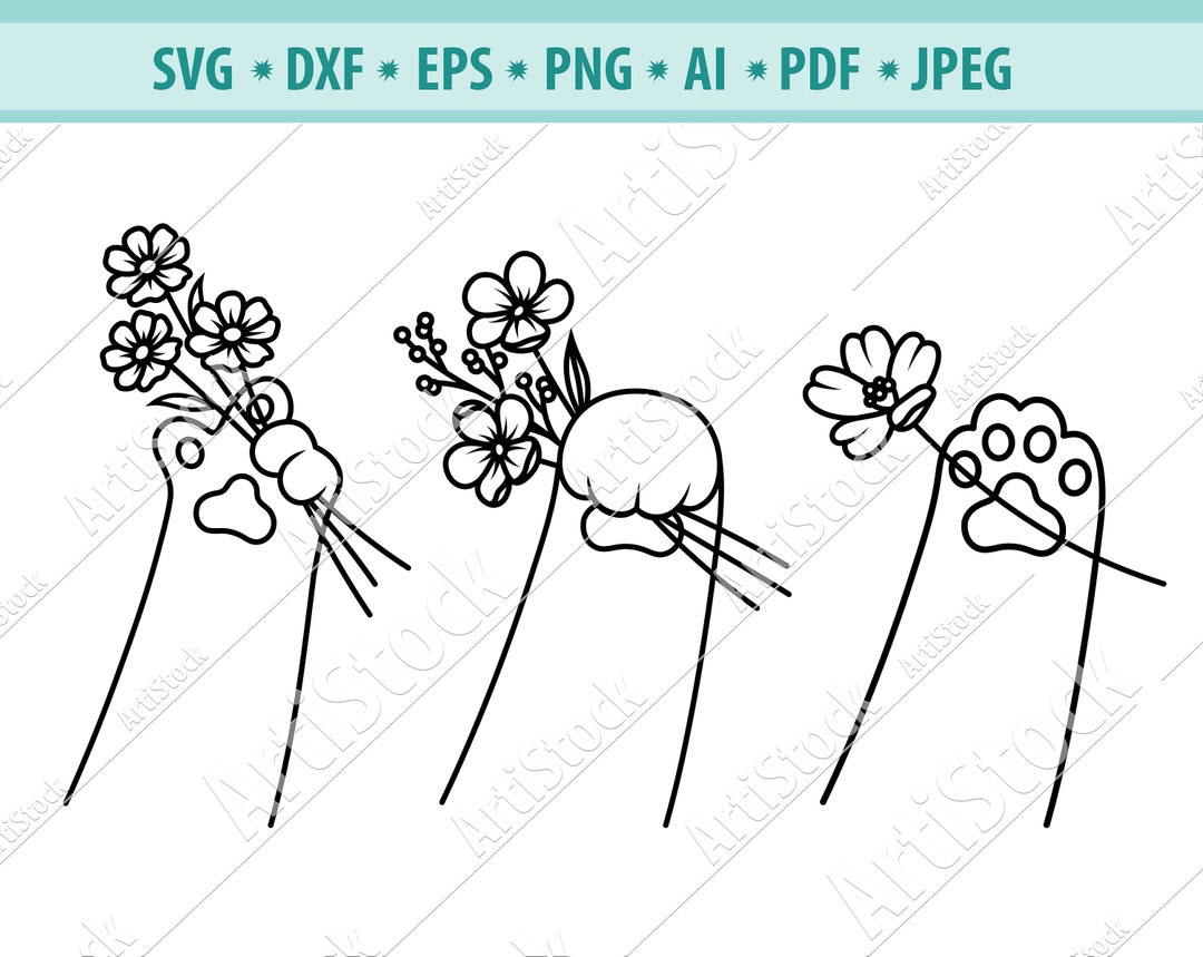 Floral Paw Svg, Pet Paw Svg, Cat Paw With Flower SVG, Paw Print Svg ...