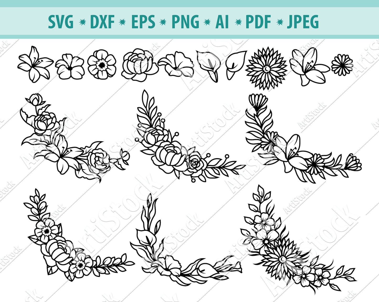 Flower SVG Files, Flower Border Svg, Floral SVG Files, Flower Cut File ...