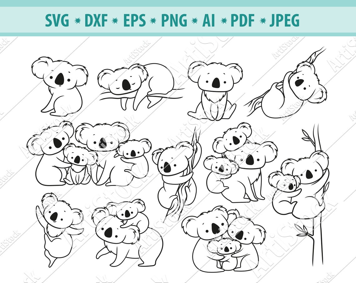 Koala SVG, Koala Bär Svg, Koala Familie Svg, Koala Plotterdatei, Koala Svg, Koala Clipart, Cute ...