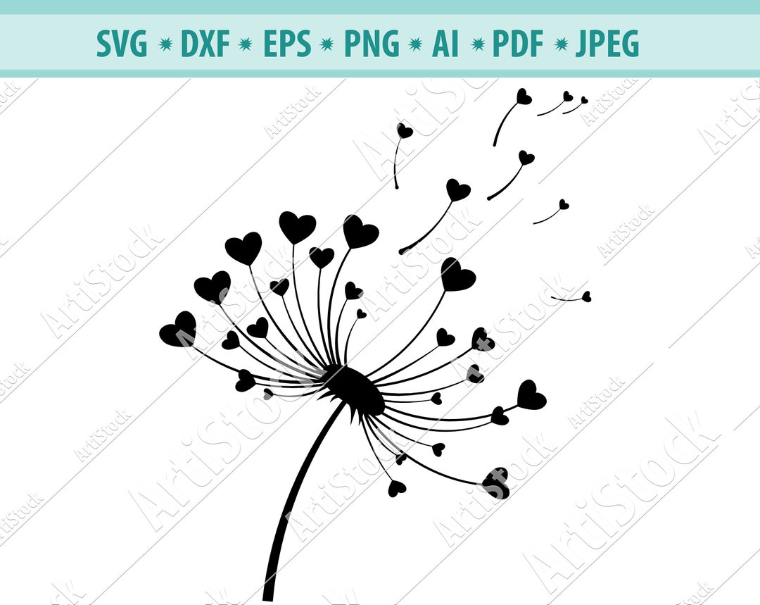 Dandelion With Heart SVG Digital Cut File, Dandelion Flower Svg, EPS ...