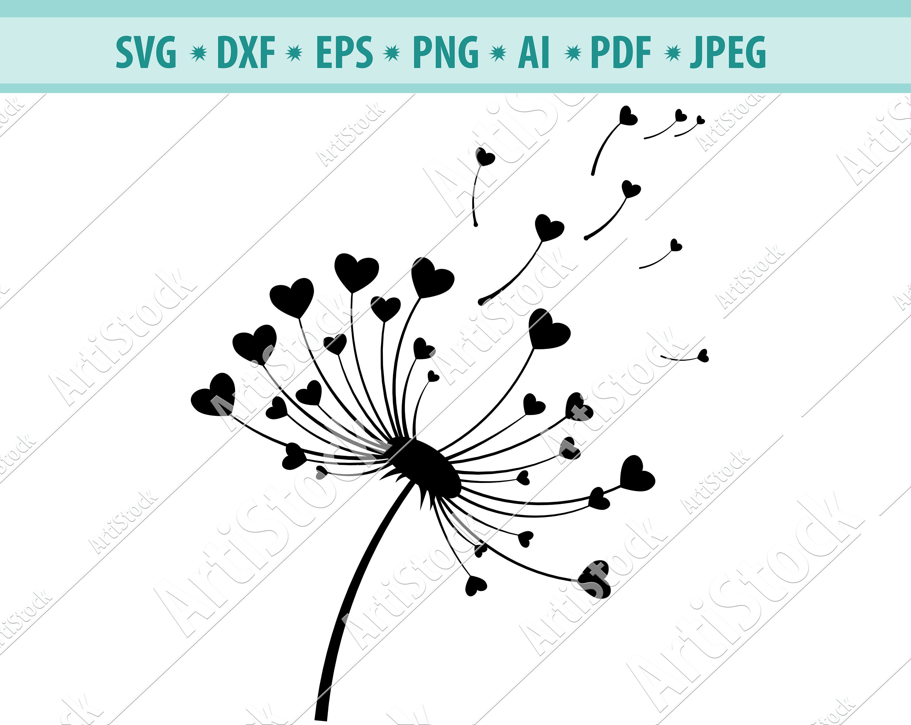 Dandelion with heart SVG digital cut file Dandelion Flower | Etsy