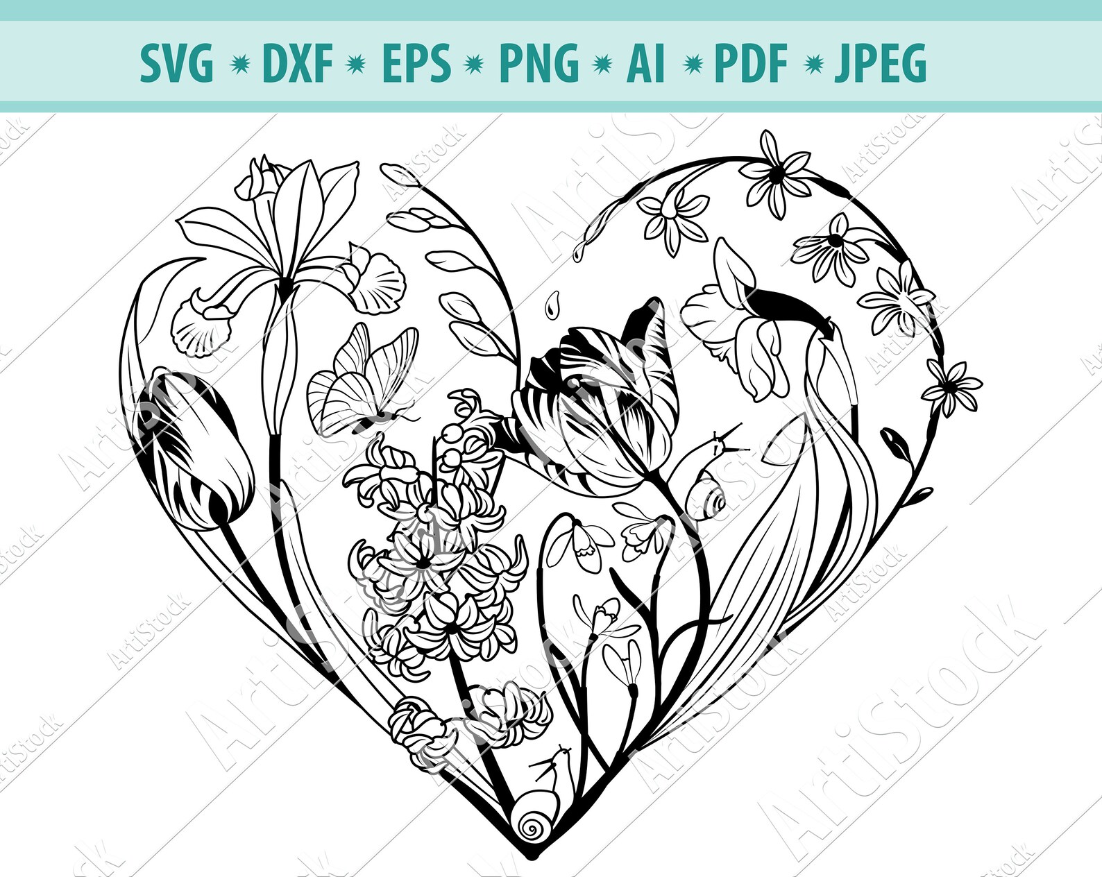 Heart SVG File Floral Heart Svg Love Symbol Svg Valentines - Etsy