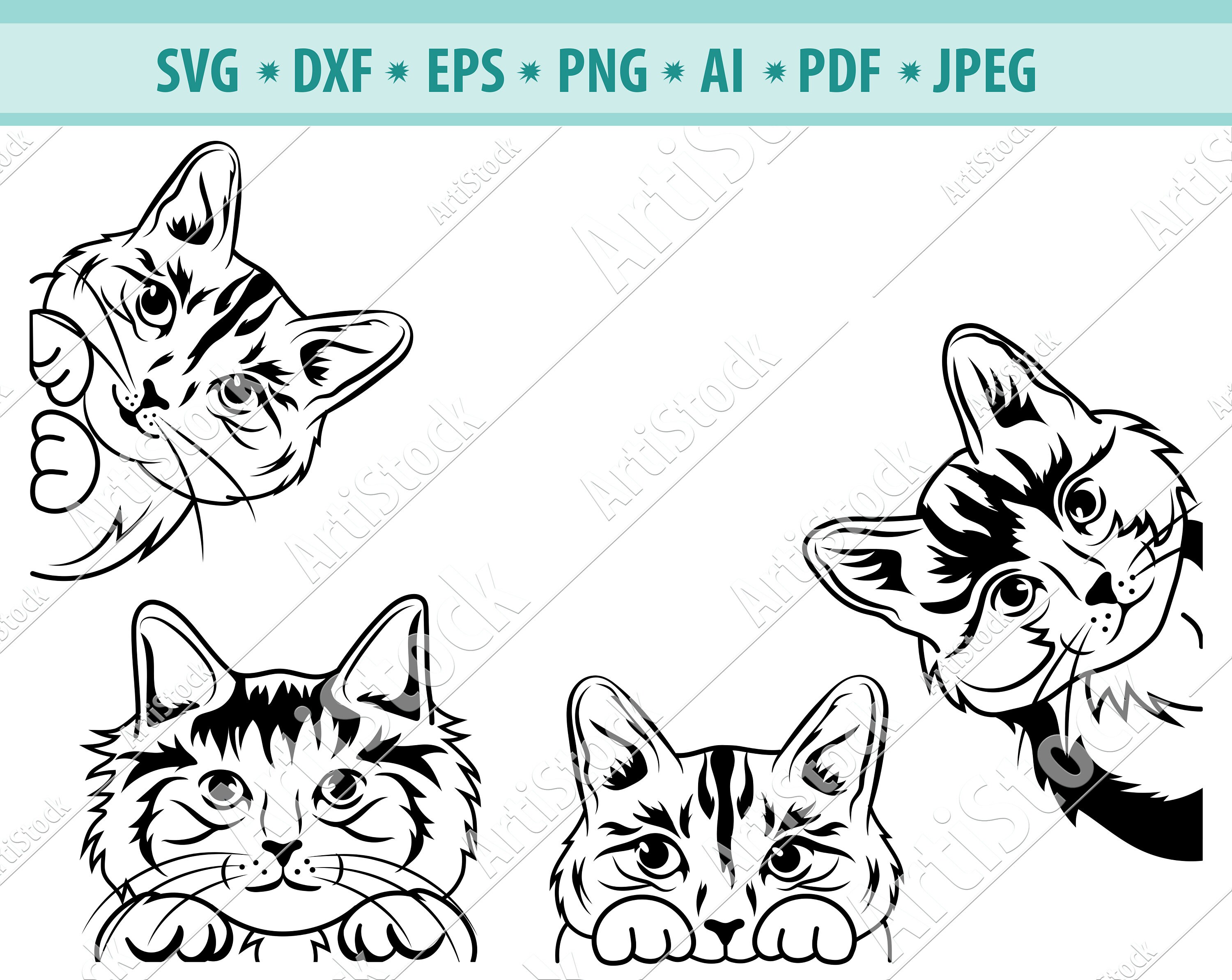Dxf cats digital cutting cricut clipart Png vector Kitten File DXF ...