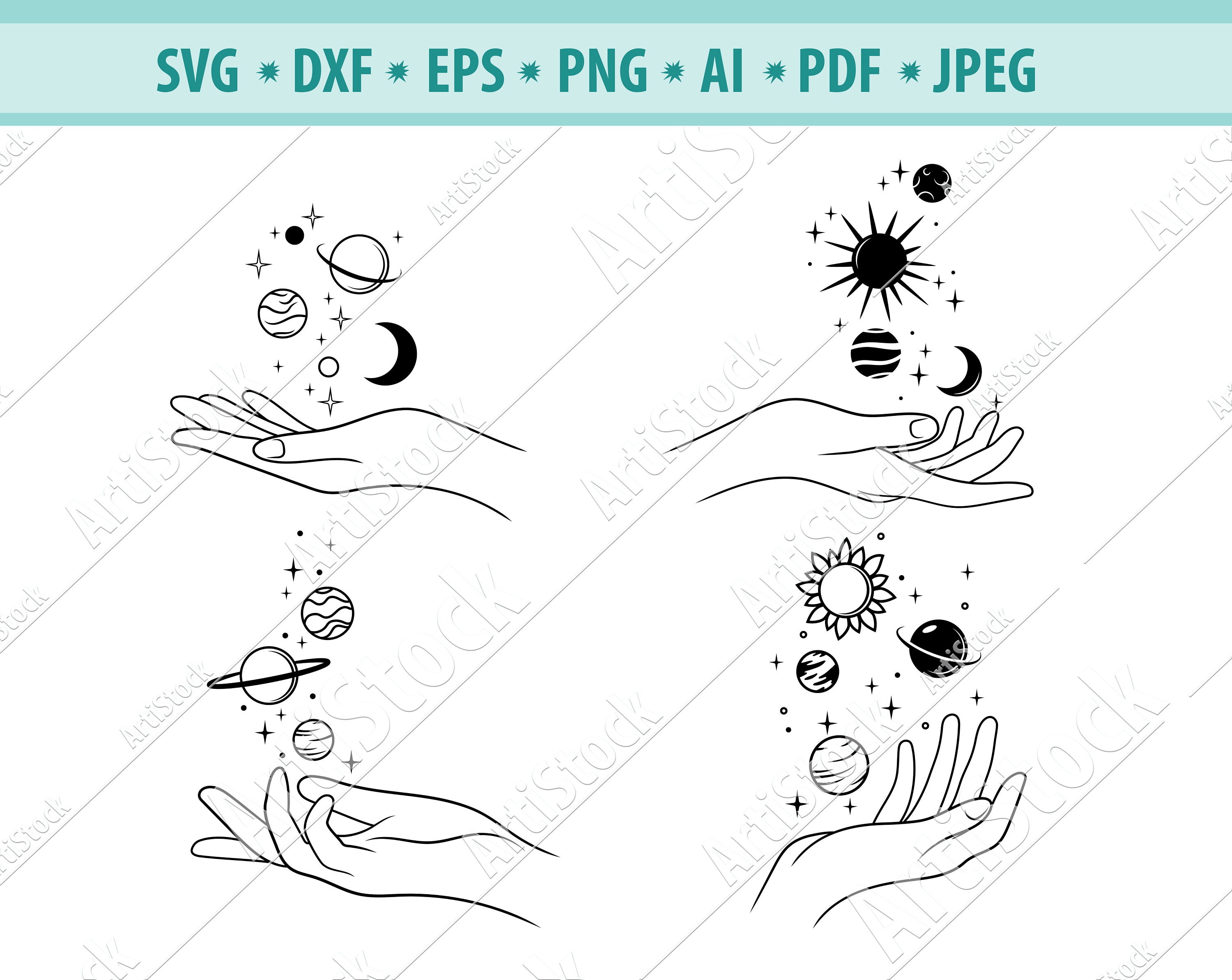 Planetas Svg Bundle Mano con planetas Svg Moon svg Stars | Etsy