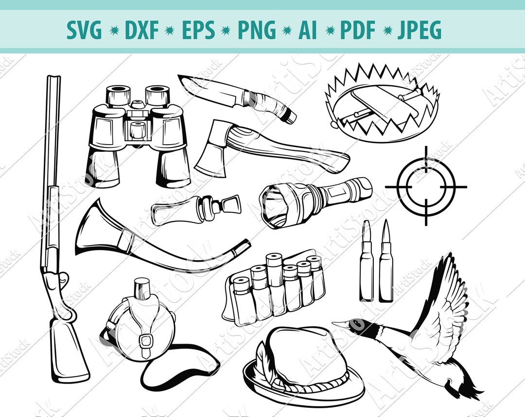 Hunter Equipment Svg, Hunter Svg, Hunting Tools Svg, Survival Svg File ...
