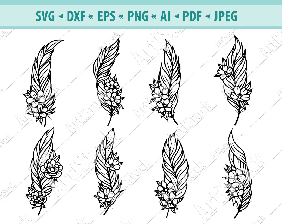 Feather SVG, Feathers With Flower SVG, Feather Clipart, Feather ...