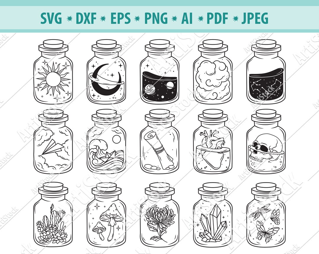 Magic Jar Svg Bundle, Celestial Bottle Svg, Halloween Svg File, Witchy Bottle Svg, Skull Svg ...
