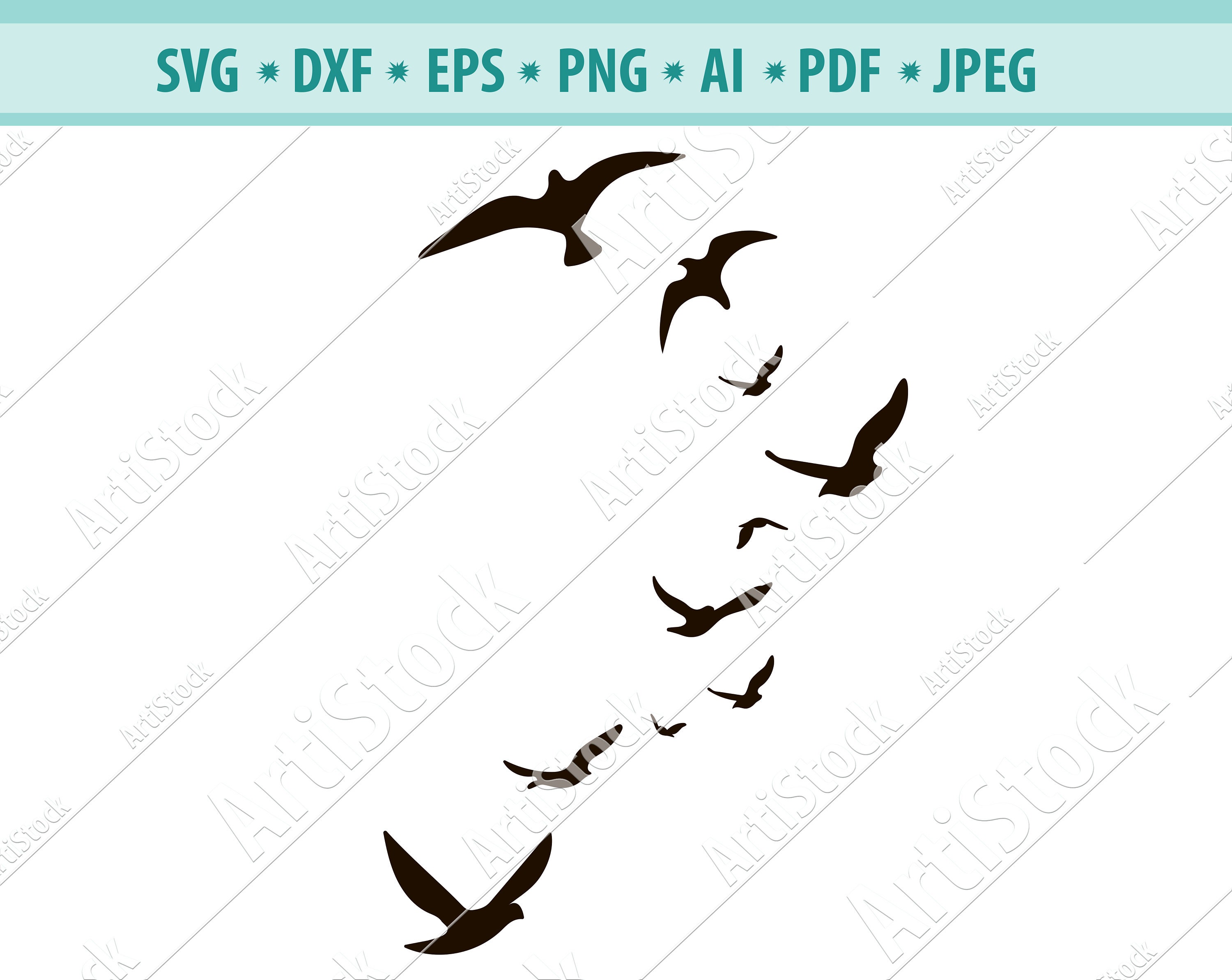 Flock of Birds SVG Vector, Silhouette of Birds SVG, Flying Birds for ...