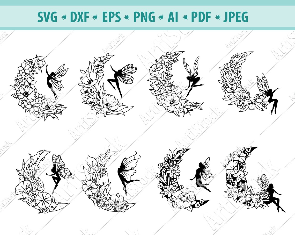 Floral Moon Svg Dreams Svg Moon With Flowers Svg Crescent | Etsy