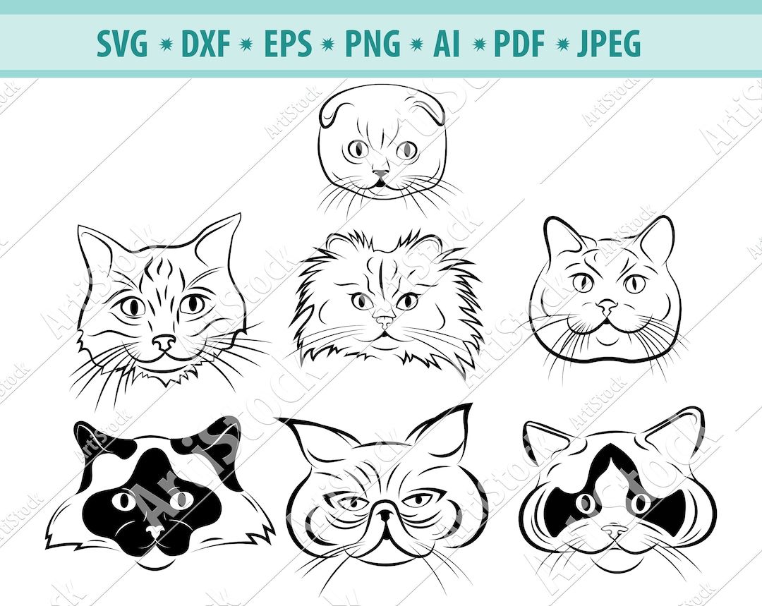 Cat SVG File, Stylized Cat Silhouette Svg, Png, Dfx, Cat Image, Line ...