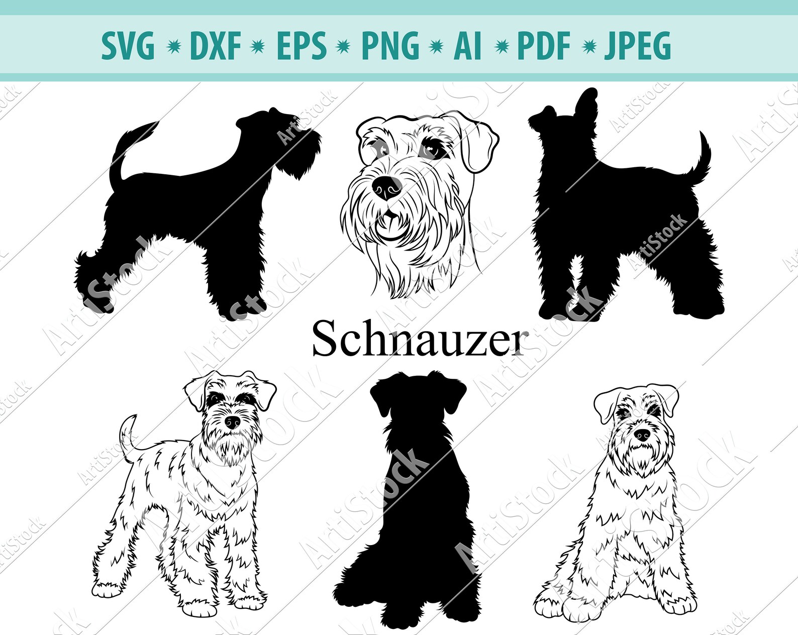 Schnauzer SVG Schnauzer Silhouette SVG Dog SVG Digital | Etsy