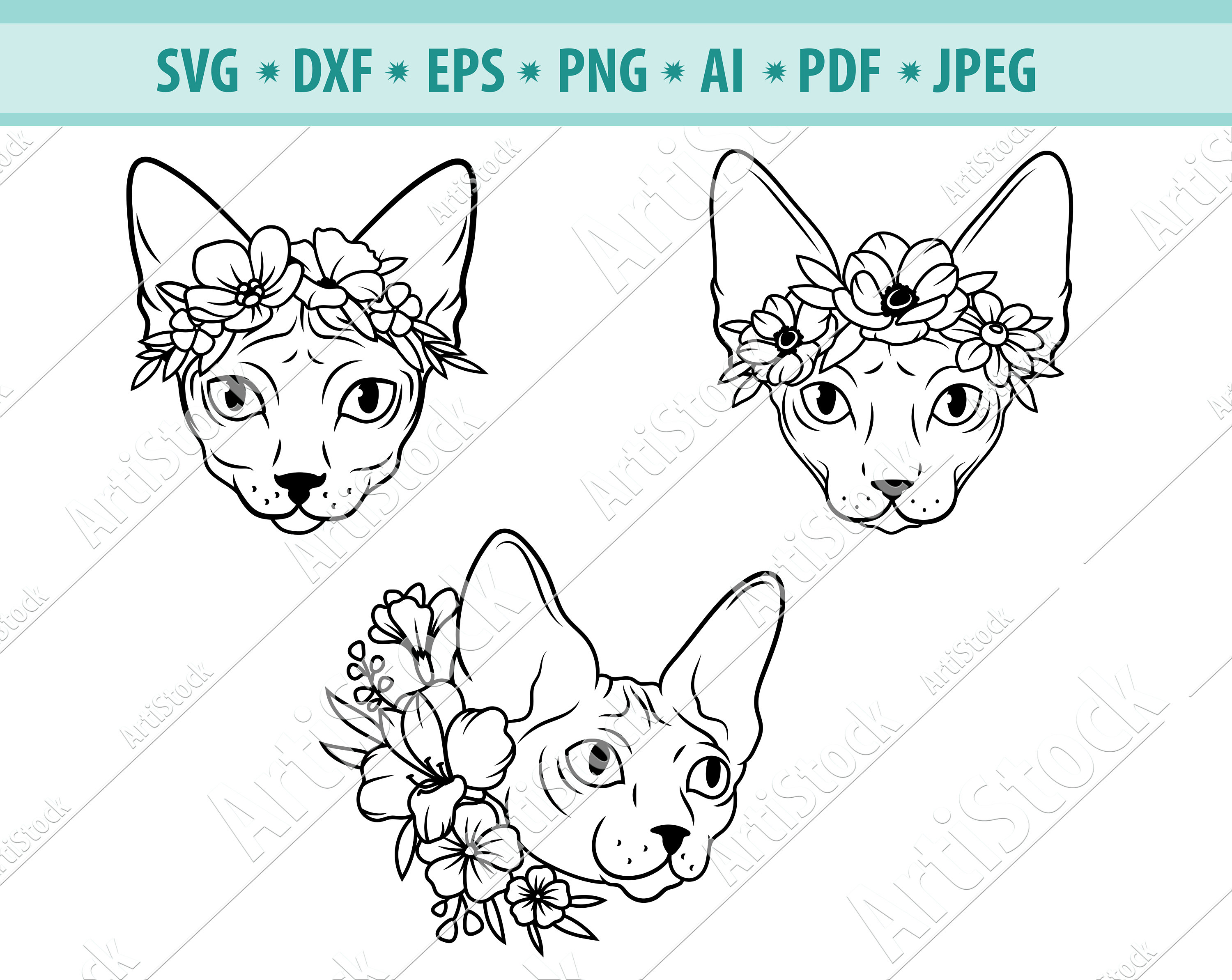 Sphynx Cat SVG Sphynx Cat With Flower Crown Svg Sphynx | Etsy