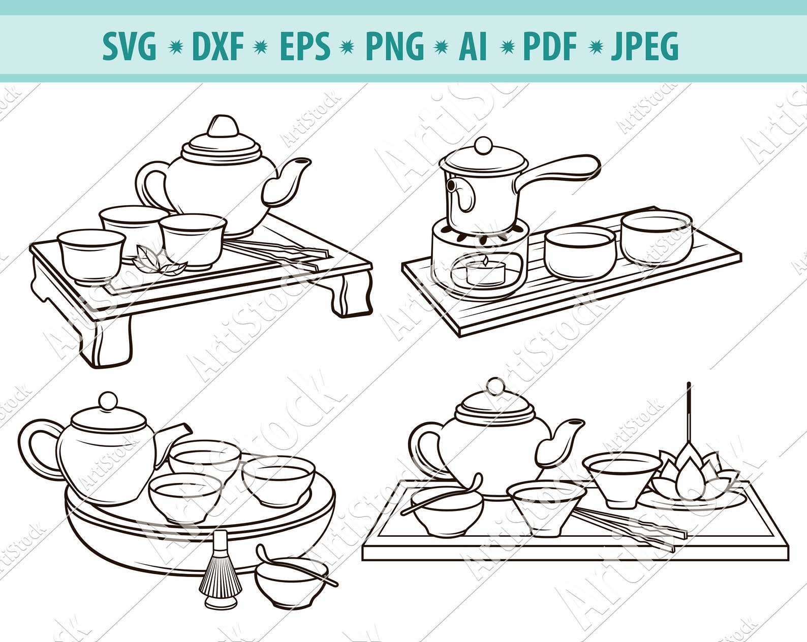 Tea Set Svg Tea Ceremony Utensils Png Tea Kettle Svg Cup - Etsy