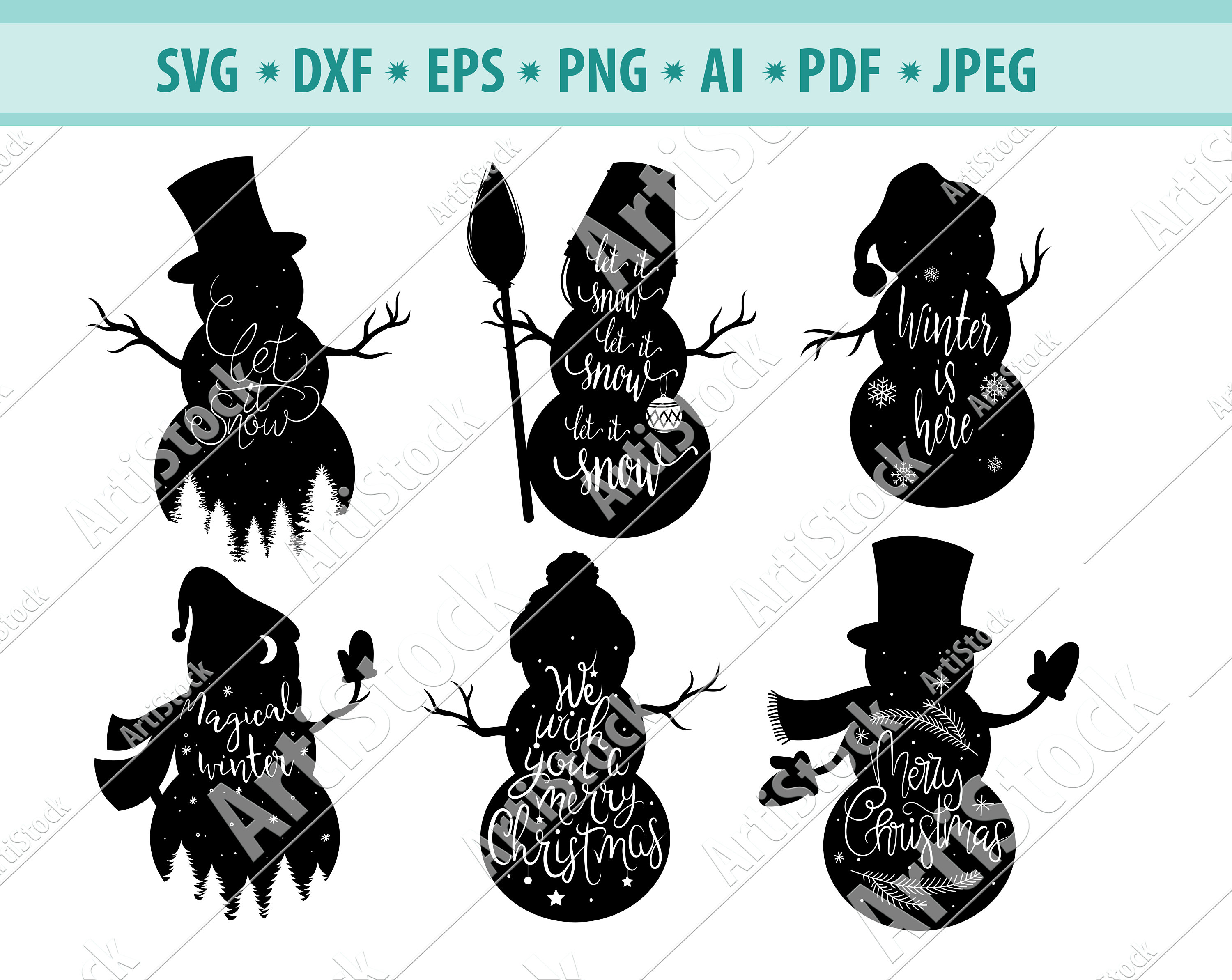 Snowman SVG Christmas Svg Hand Drawn Snowman Bundle | Etsy
