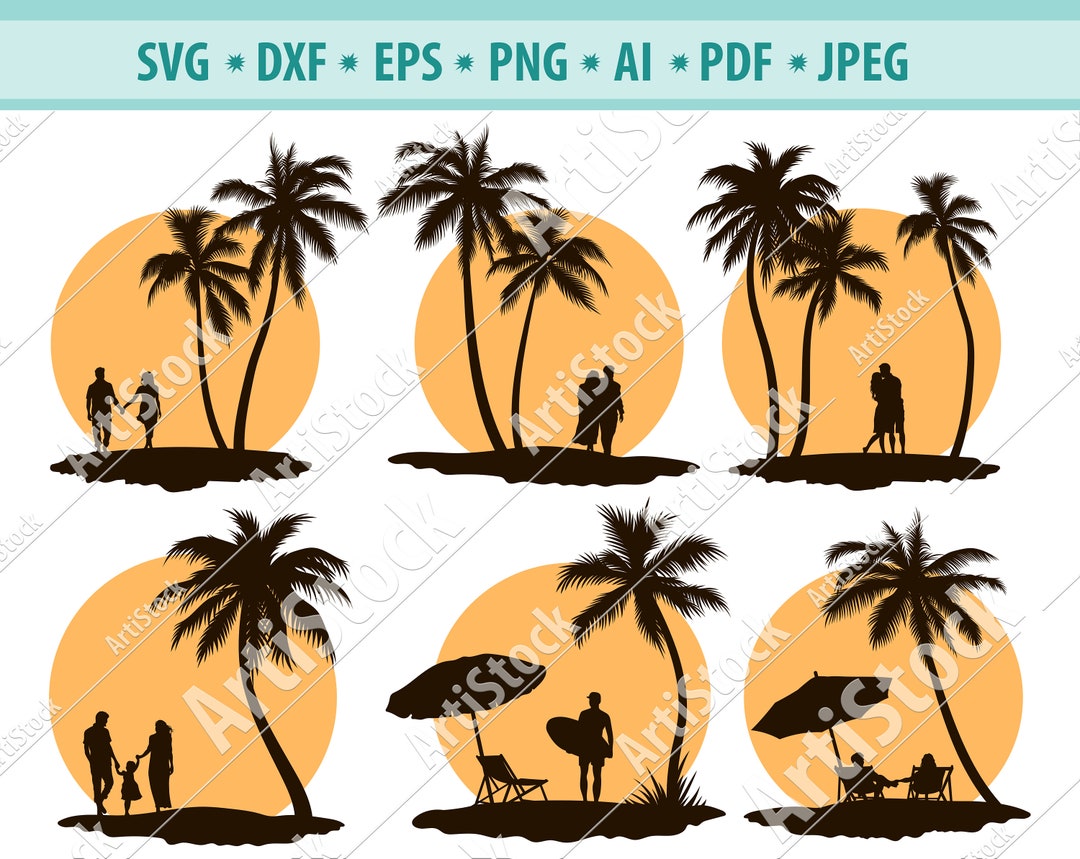 Sunset Svg File, Palm Tree Sunset Svg, Сouple in Love at Sunset Svg ...