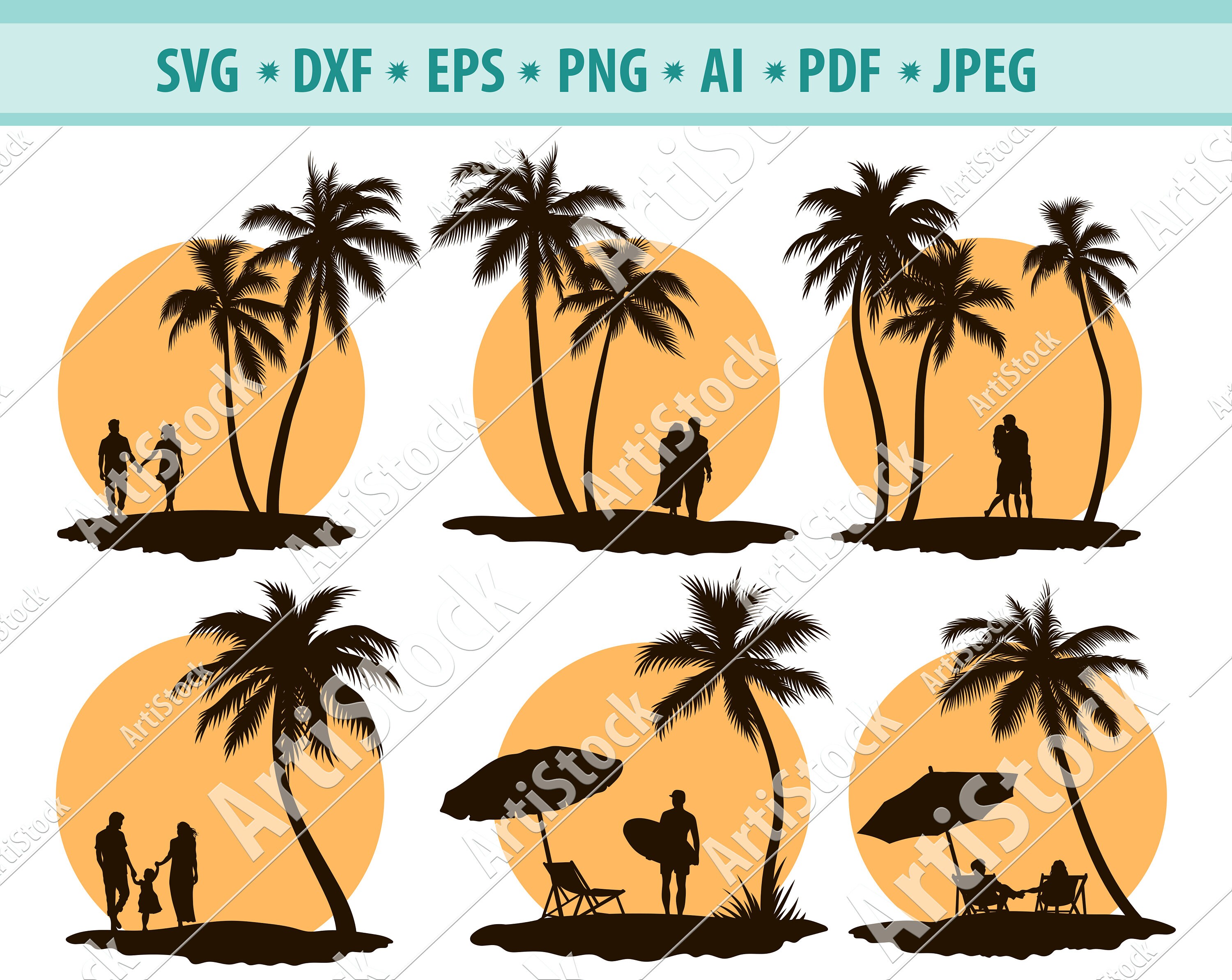 Sunset Svg File Palm Tree Sunset Svg Сouple in Love at - Etsy