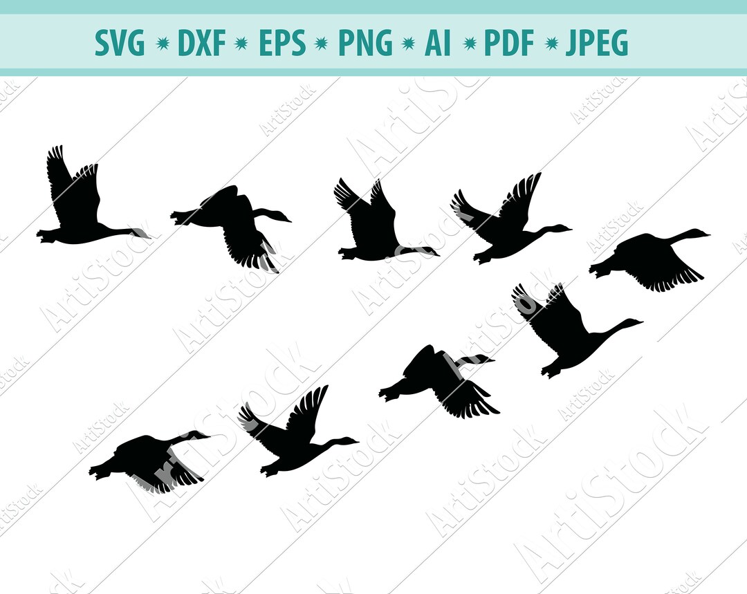 Flock of Birds SVG Vector, Silhouette of Birds SVG, Flying Ducks for ...