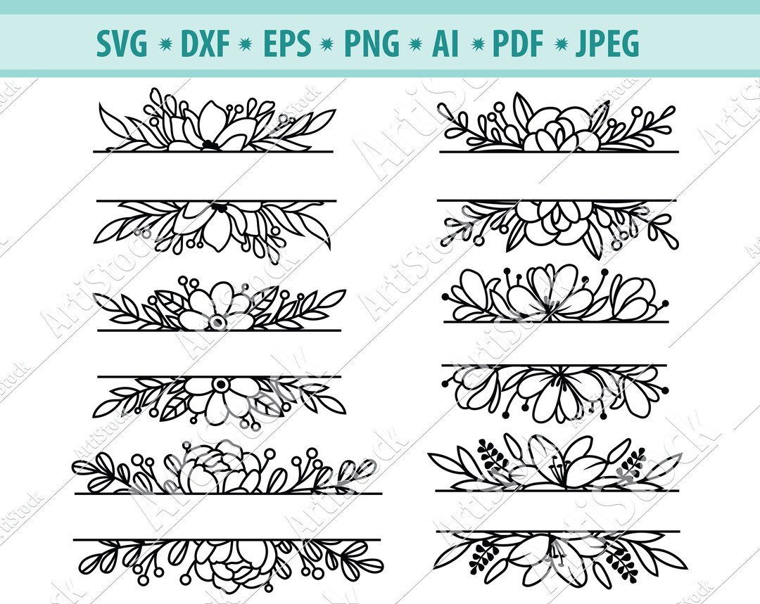 Flower Border SVG, Flower Svg, Flower Monogram, Split Monogram, Floral ...
