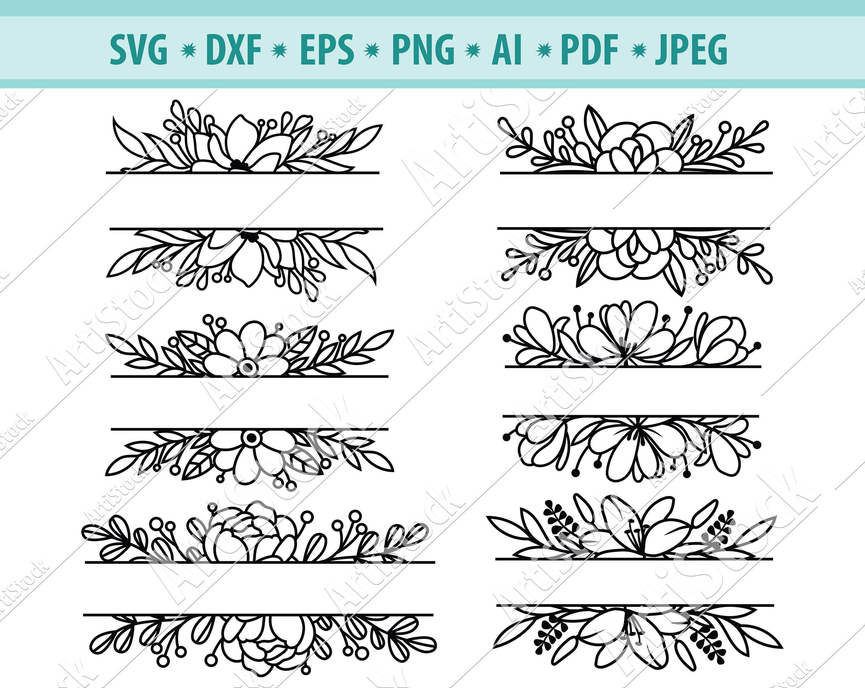 Flower Border SVG Flower Svg Flower Monogram Split - Etsy Australia
