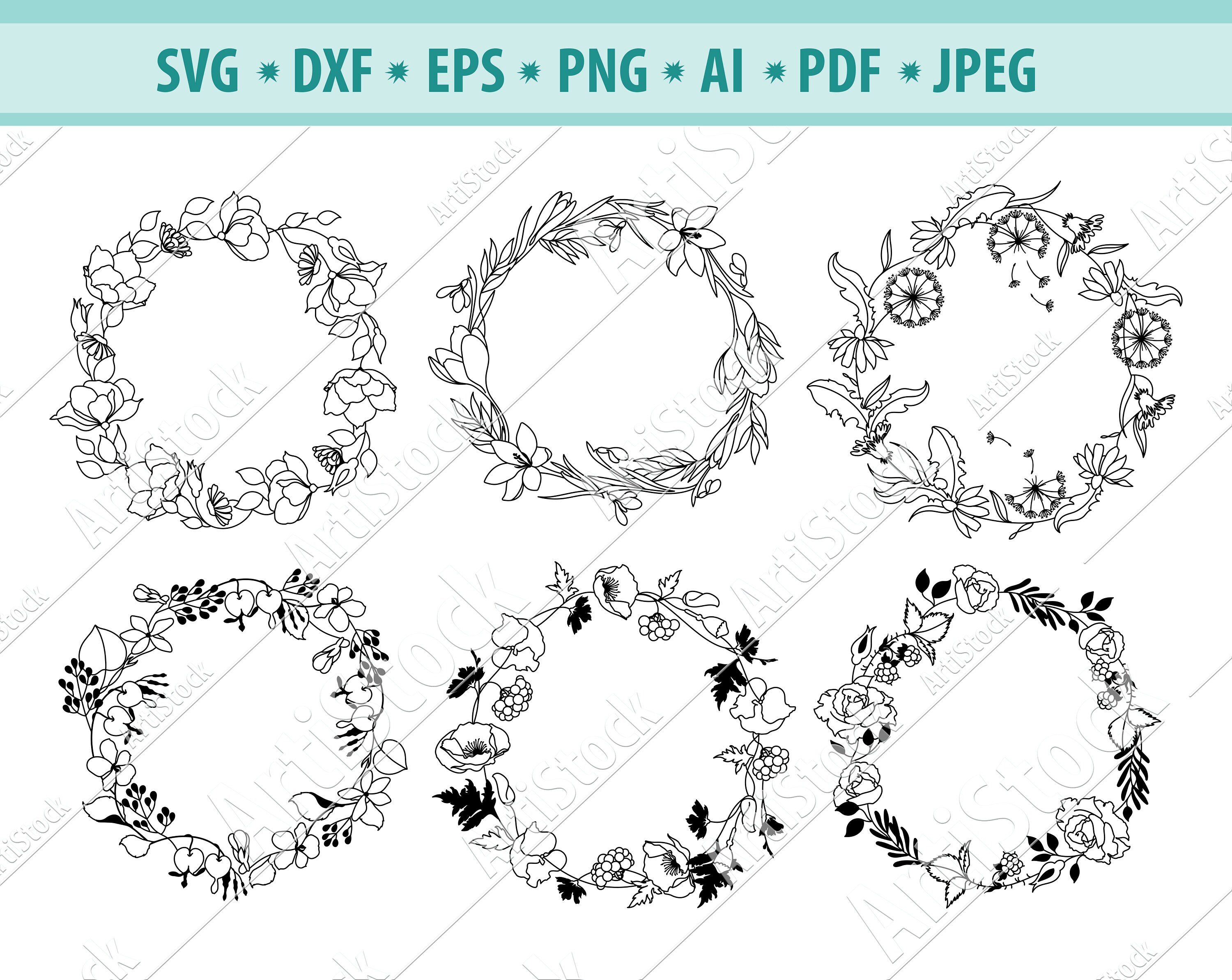 Flower Frame SVG Wreath SVG file Flower Wreath svg Offset | Etsy