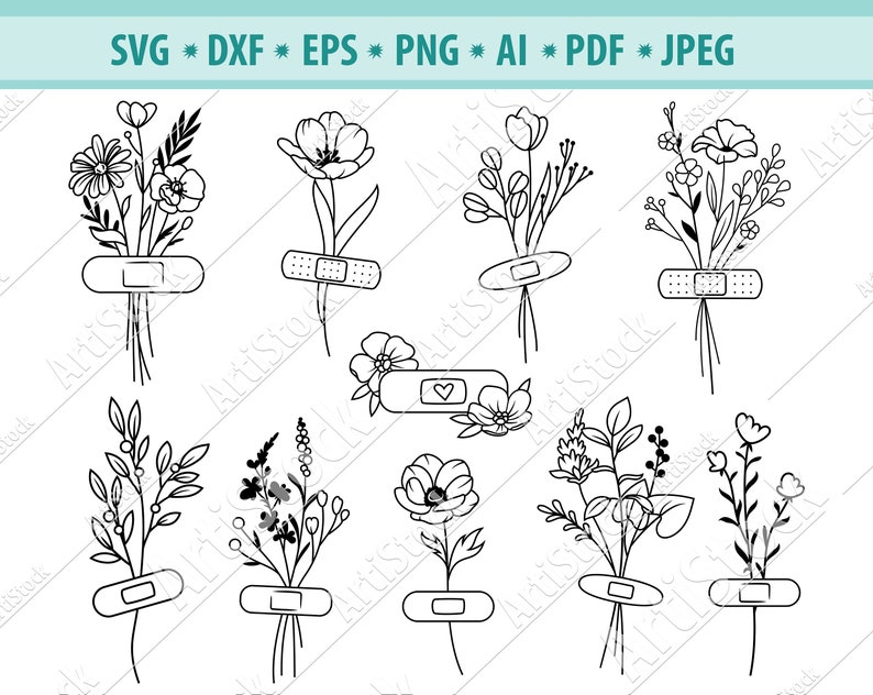 Flower With Bandage Svg, Wildflower Svg, Bandaid Clipart, Flower Svg ...