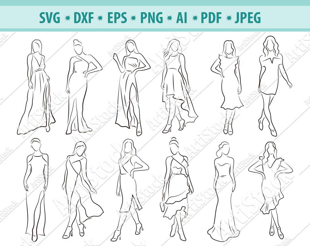 Woman SVG, Lady SVG, Fashion Dresses, Girl Svg, Evening Dress Png ...