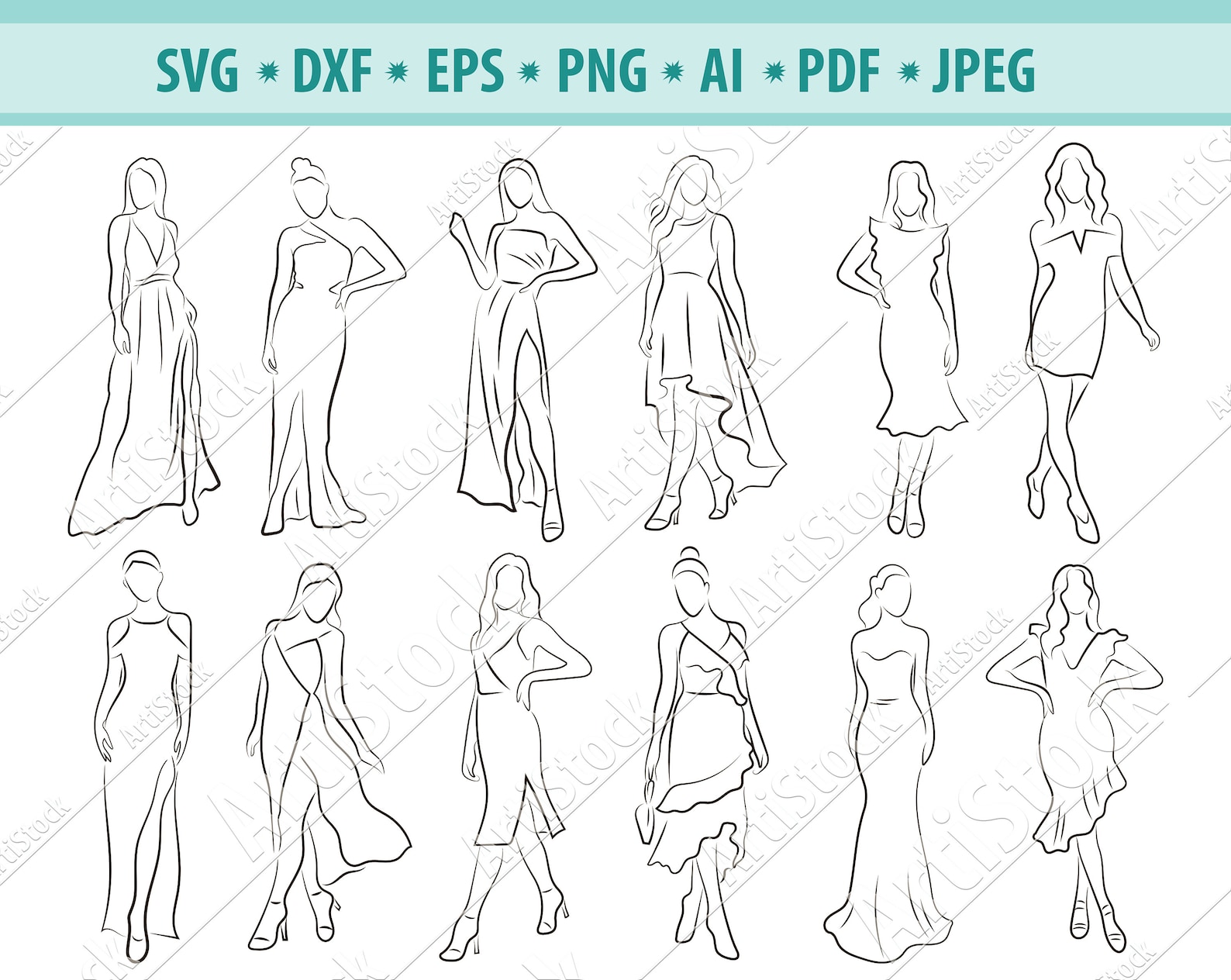 Woman SVG Lady SVG Fashion Dresses Girl Svg Evening Dress - Etsy
