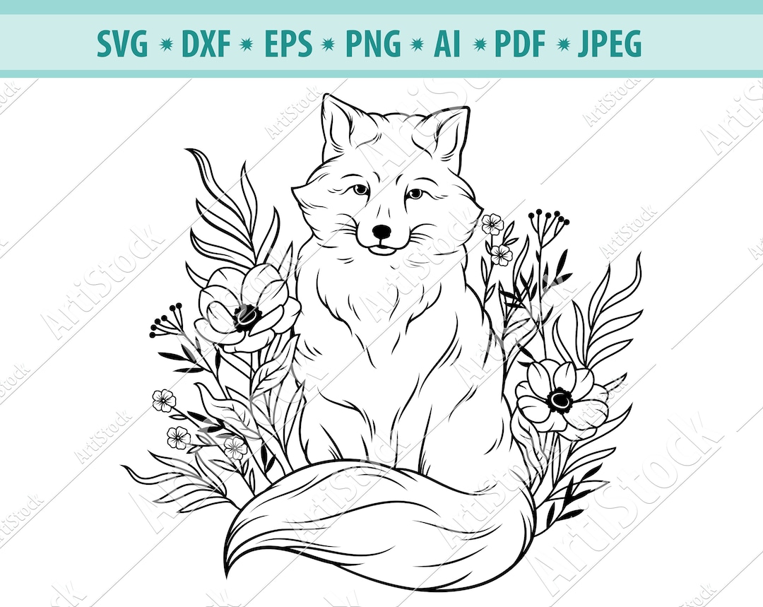 Floral Fox SVG, Fox Svg, Fox With Flower SVG, Fox Cut File, Cute Fox ...