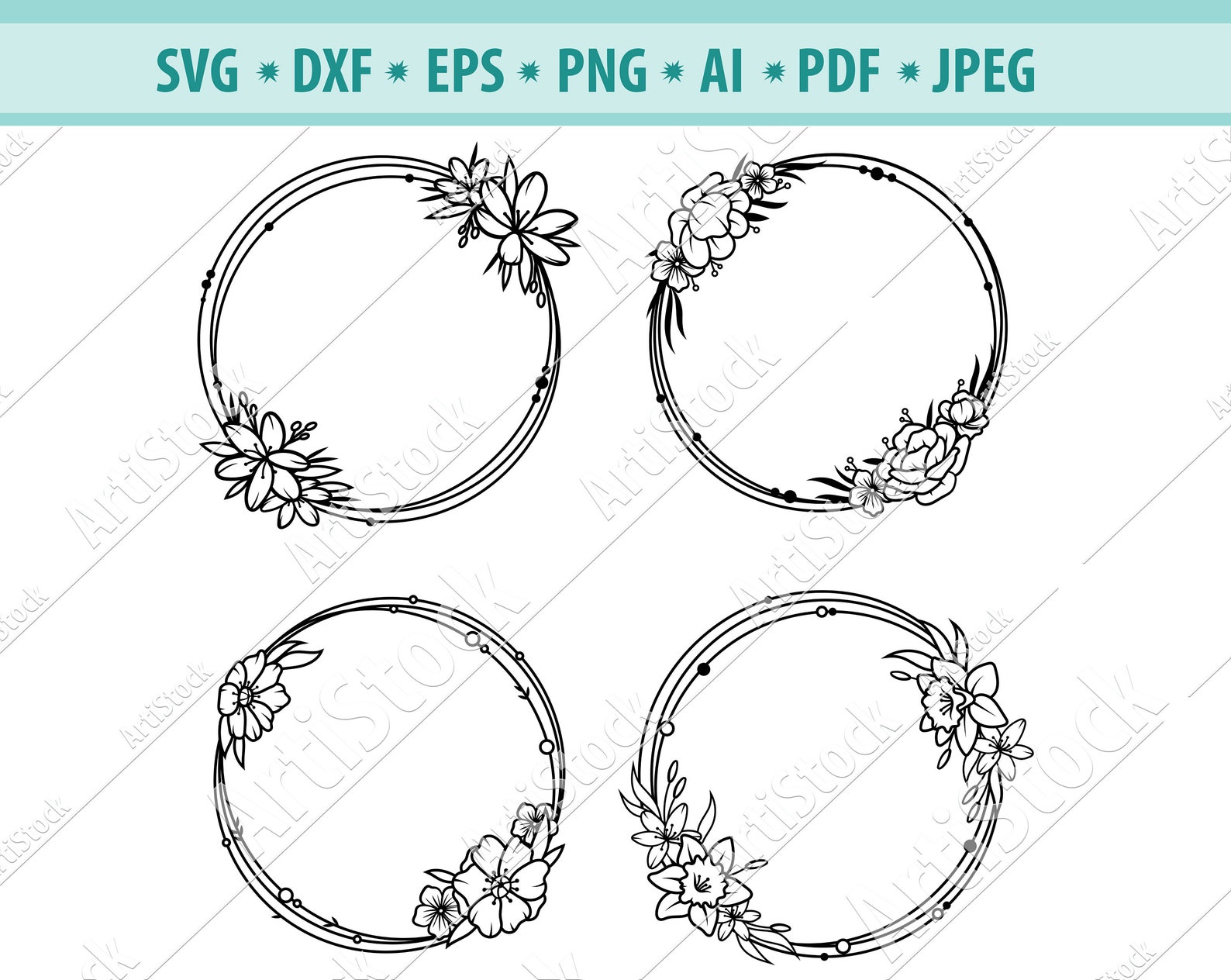 Flower Frame SVG Wreath SVG file Flower Wreath svg Offset | Etsy
