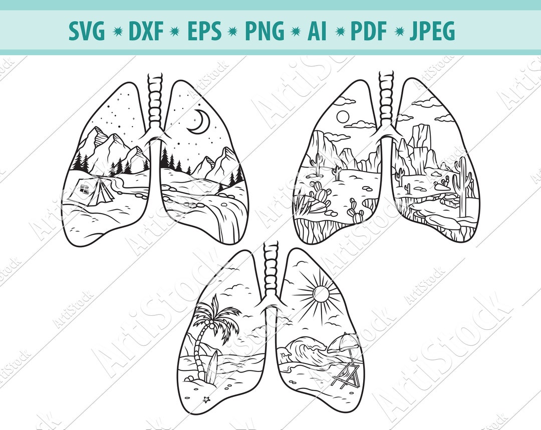 Human Lungs With Landscape Svg, Anatomical Svg, Lung With Mountain ...