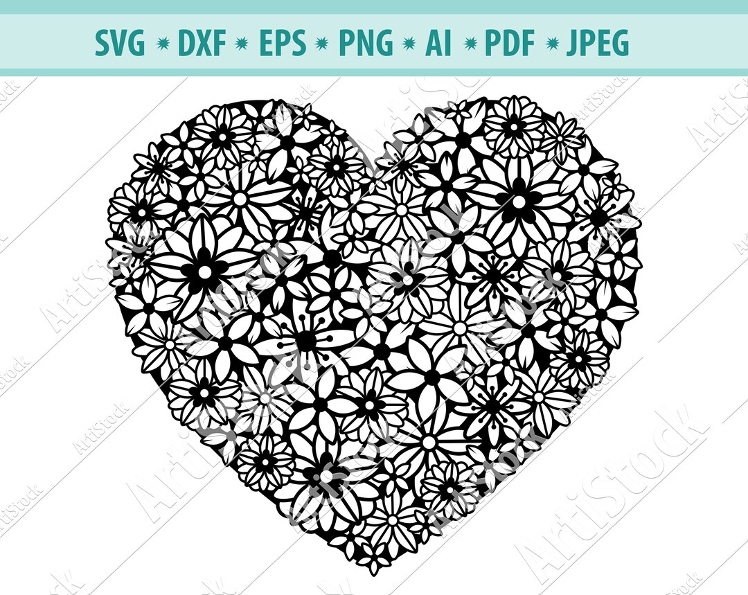 Heart SVG File, Heart Cut File, Love Symbol Svg, Floral Heart Svg ...